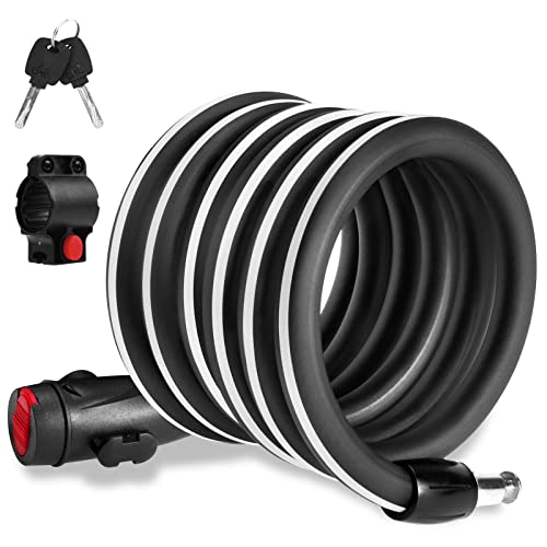 Homoto Bicycle Lock with Key, Cable Locks with Key, Chain Lock Bicycle 1.2 cm Diameter, with Waterproof Keyhole Lid, Support and Reflective Strips, 180 cm