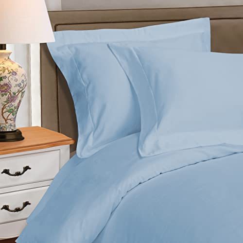 SUPERIOR Egyptian Cotton 1000 Thread Count Duvet Cover Set, Bed Covers, Includes 1 Duvet Cover with Button Closure, 2 Pillow Shams, Oversized Bedding Décor, Full/Queen, Light Blue