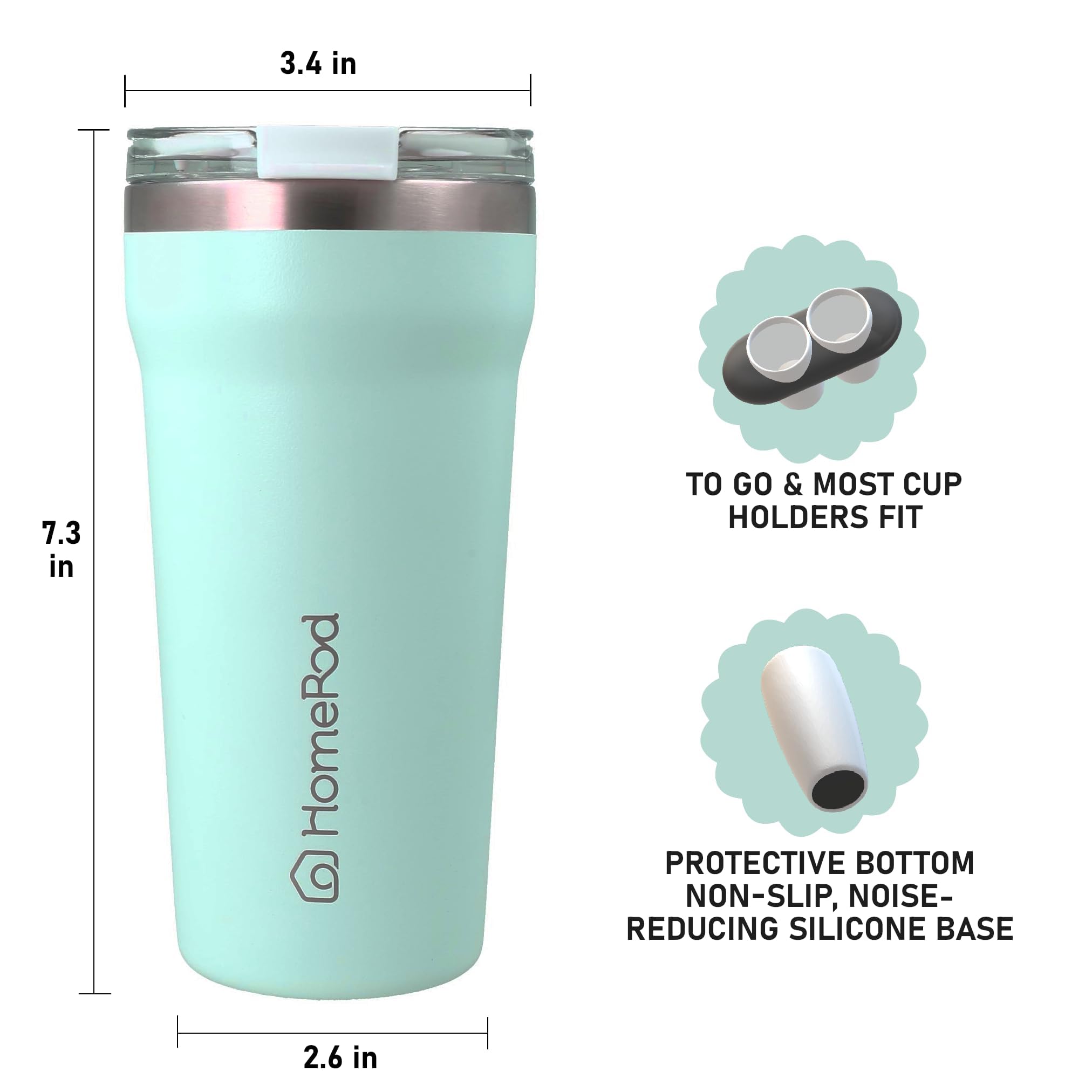 HomeRod 18 oz Stainless Steel Travel Insulated Tumbler Cup for Hot and Cold Drinks, Coffee Mug with Lid (Aqua Teal)