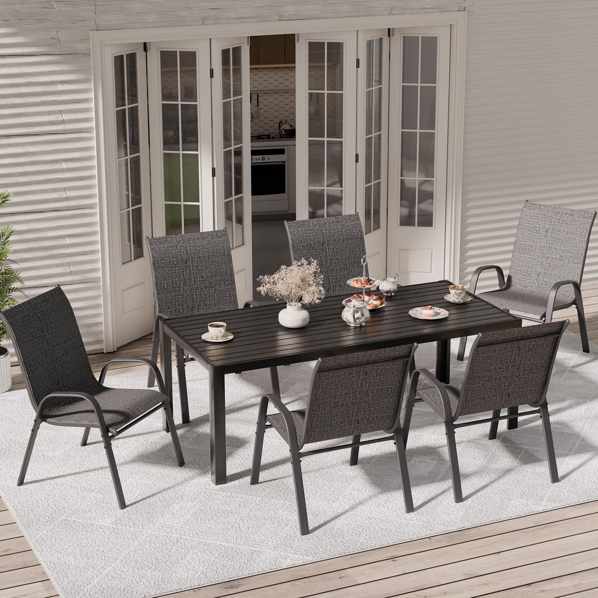 Redpick Patio Chairs Set of 6, Outdoor Dining Chairs Stackable for All Weather, Breathable Metal Modern Outside Furniture Chair for Pool Side, Garden, Backyard Deck, Dark Grey