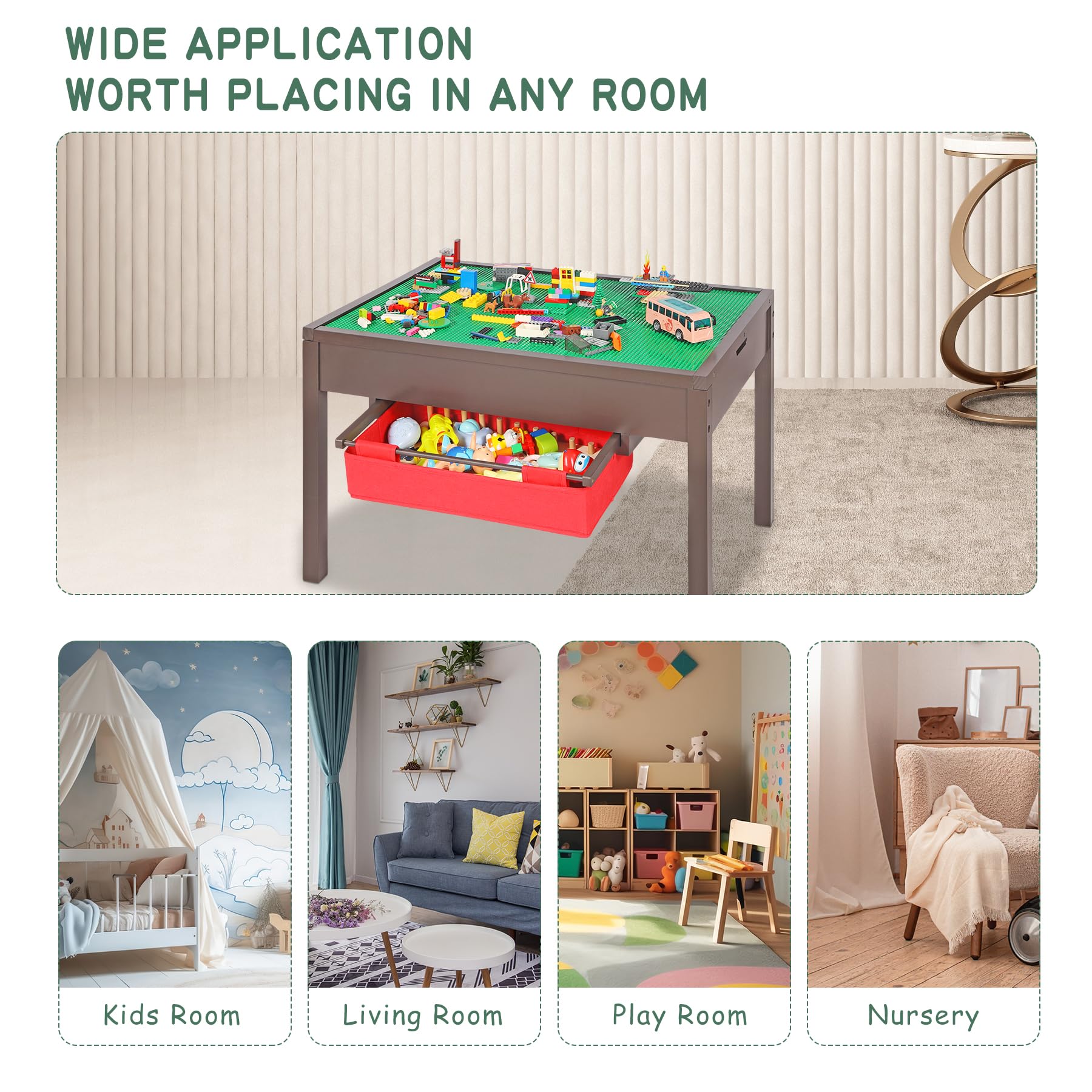 RedSwing 2 in 1 Kids Activity Table with Storage Drawers, Wooden Construction Play Table with Detachable Blocks and Blackboard Tabletop,Compatible with Lego and Duplo Bricks,Grey