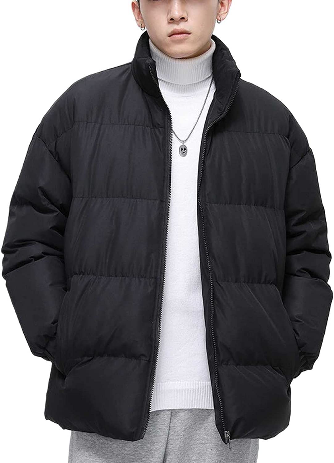 HMLOPX Mens Insulated Puffer Jackets, Stand Collar Down Jackets, Windbreaker Outdoor Work Coat with 2 Pockets (Color : black, Size : 3XL-3XLarge)