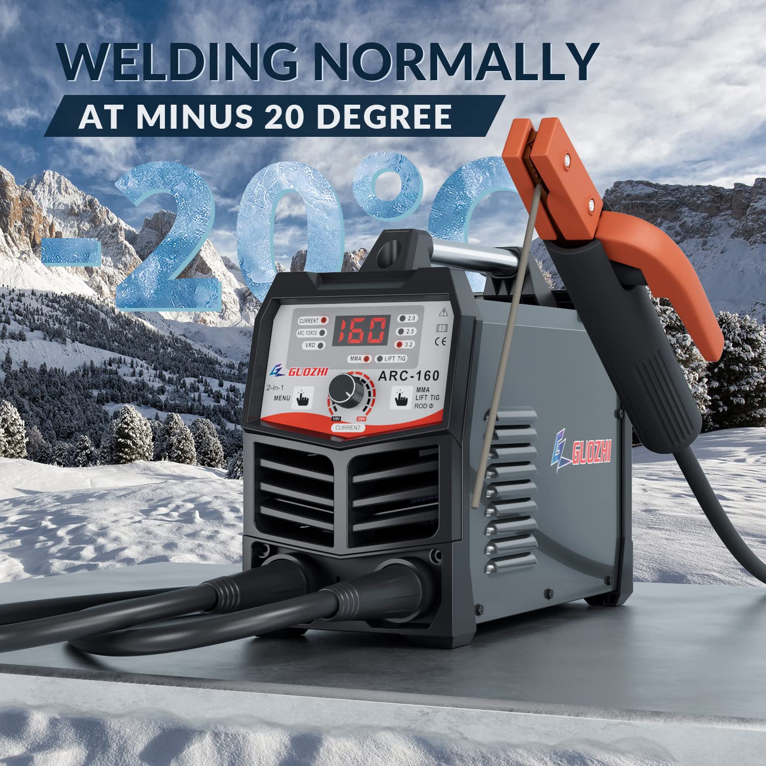 GZ GUOZHI 110/220V MMA Welder, 160A Stick ARC Welding Machine IGBT Digital Display LCD Hot Start Welder with Electrode Holder, Work Clamp, Input Power Adapter Cableā¦