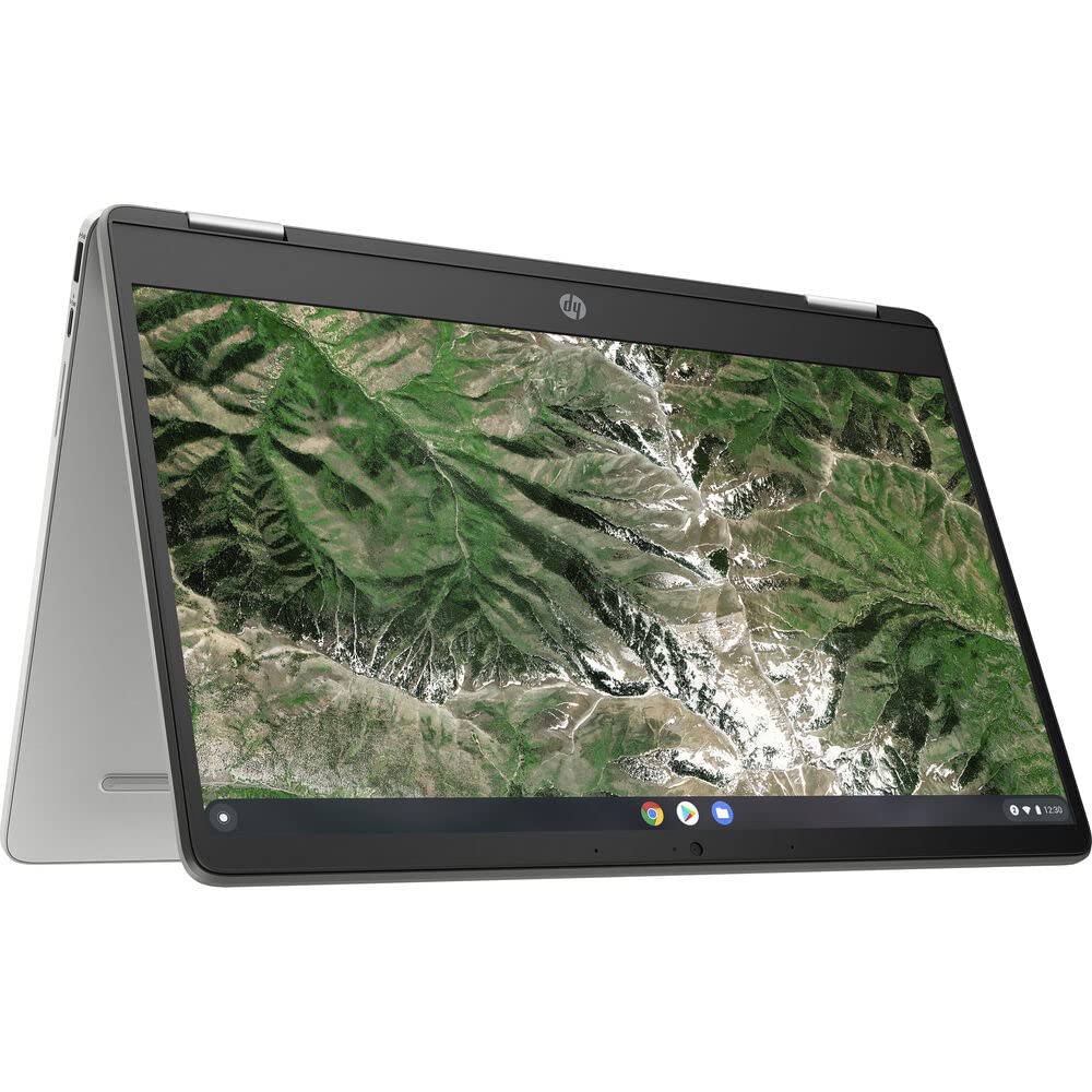 HP Laptop X360 14a Chromebook 14" HD Touchscreen, Entertaining from Any Angle Intel Celeron, 4GB DDR4 64GB eMMC WiFi Webcam Stereo Speakers Bluetooth 4.2 Chrome Silver (Renewed)