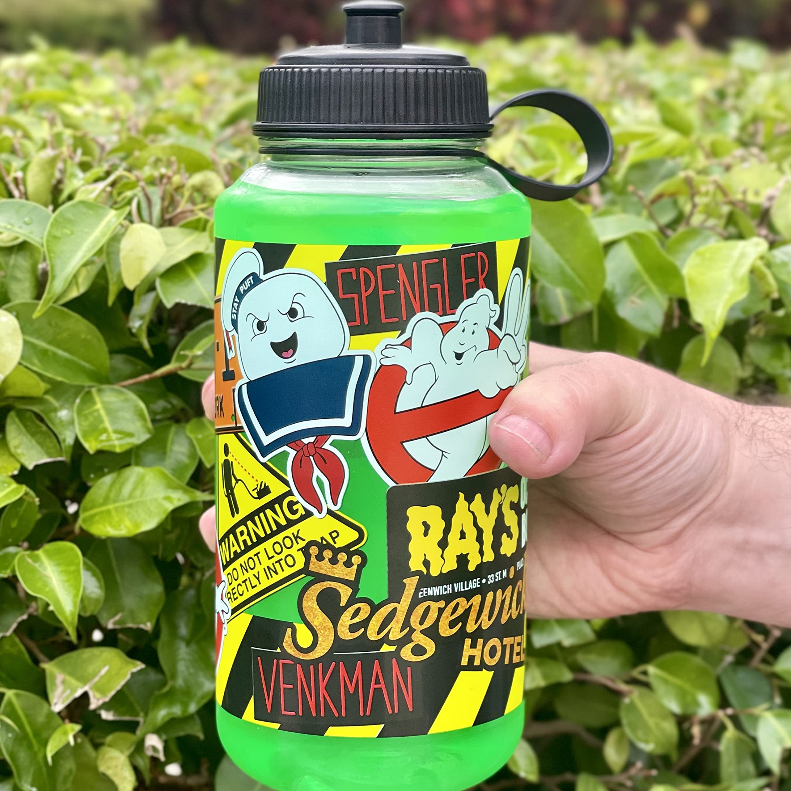 Ghostbusters Water Bottle, Sticker style bottle. Ecto 1, Stay Puft