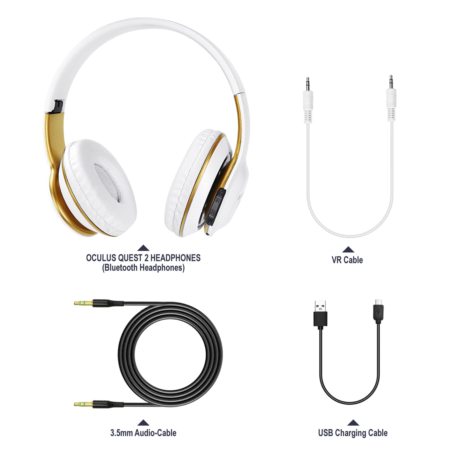 Gaming Headphones Compatible with Meta Quest 2 Headset Increase VR Immersion - VR Headphones with Custom Length Cable, Optimized Gaming Audio Driver, VR Accessories - White