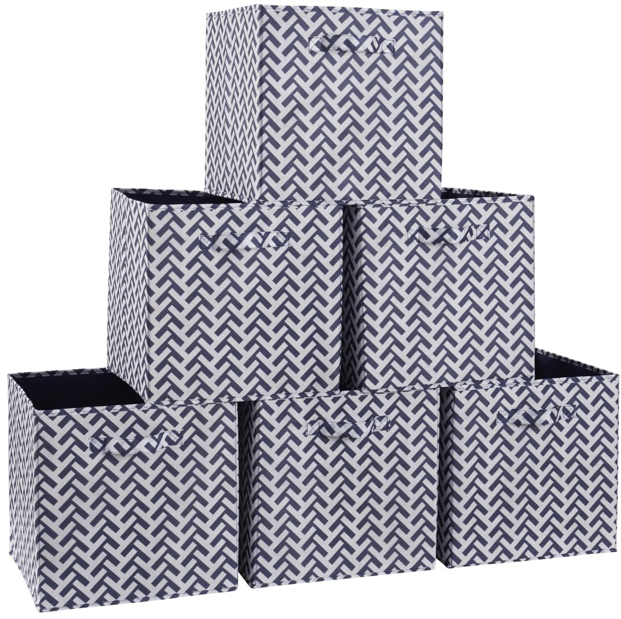 Ornavo Home 6 Pack 13 x 13 Inch Kallax Storage Cube Bin, Printed Pattern Collapsible Fabric Storage Shelf Bins Cube Organizer for Closet with Handles, Ash Gray