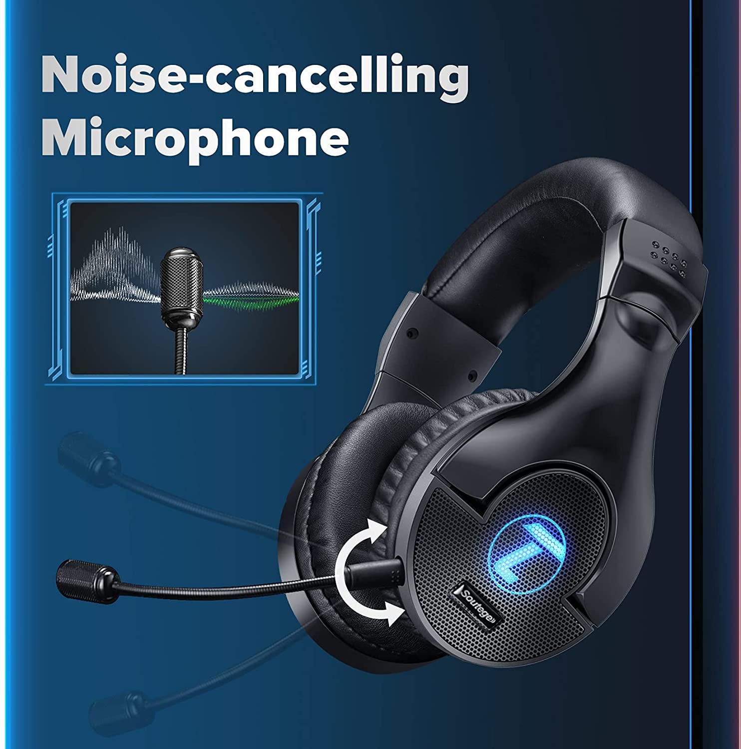Gaming Headset with Microphone, PC Gaming Headphone for Laptop PS4 Xbox One Nintendo Switch, Noise Canceling UBS Wired Gaming Headsets with Mic, LED Light, THX 7.1 Spatial Surround Sound-G100