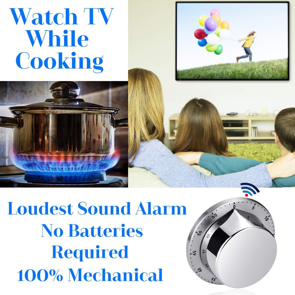 Kitchen Timer,Magnetic Kitchen Timer Kitchen Cooking Timer Clock with Bell Alarm Clock,No Battery Needed,100% Mechanical-Magnetic Backing, Exquisite Stainless Steel Body, Countdown Reminder, (Round)