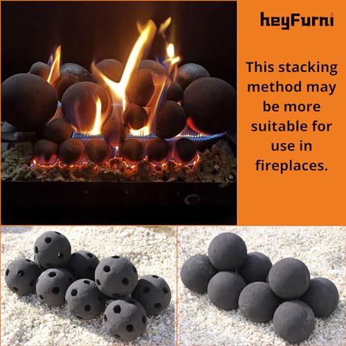 Heyfurni 10pcs Ceramic Fire Balls, 3 in Black Firepit Balls for Indoor/Outdoor Gas, Propane Fireplace, Fire Bowl, Fire Pit Accessories