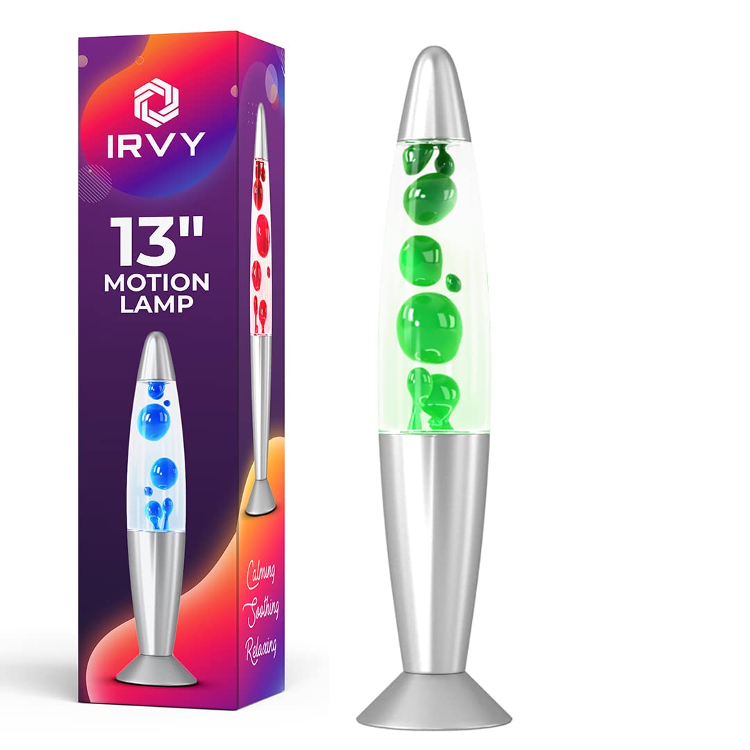 Irvy Motion Lamp - Beautiful Liquid Entertaining Tabletop Lamp for Adults and Kids - 13.5 Inches White Clear Liquid with Silver Base Decorative Lights, Gift for Christmas and Birthday (Green)