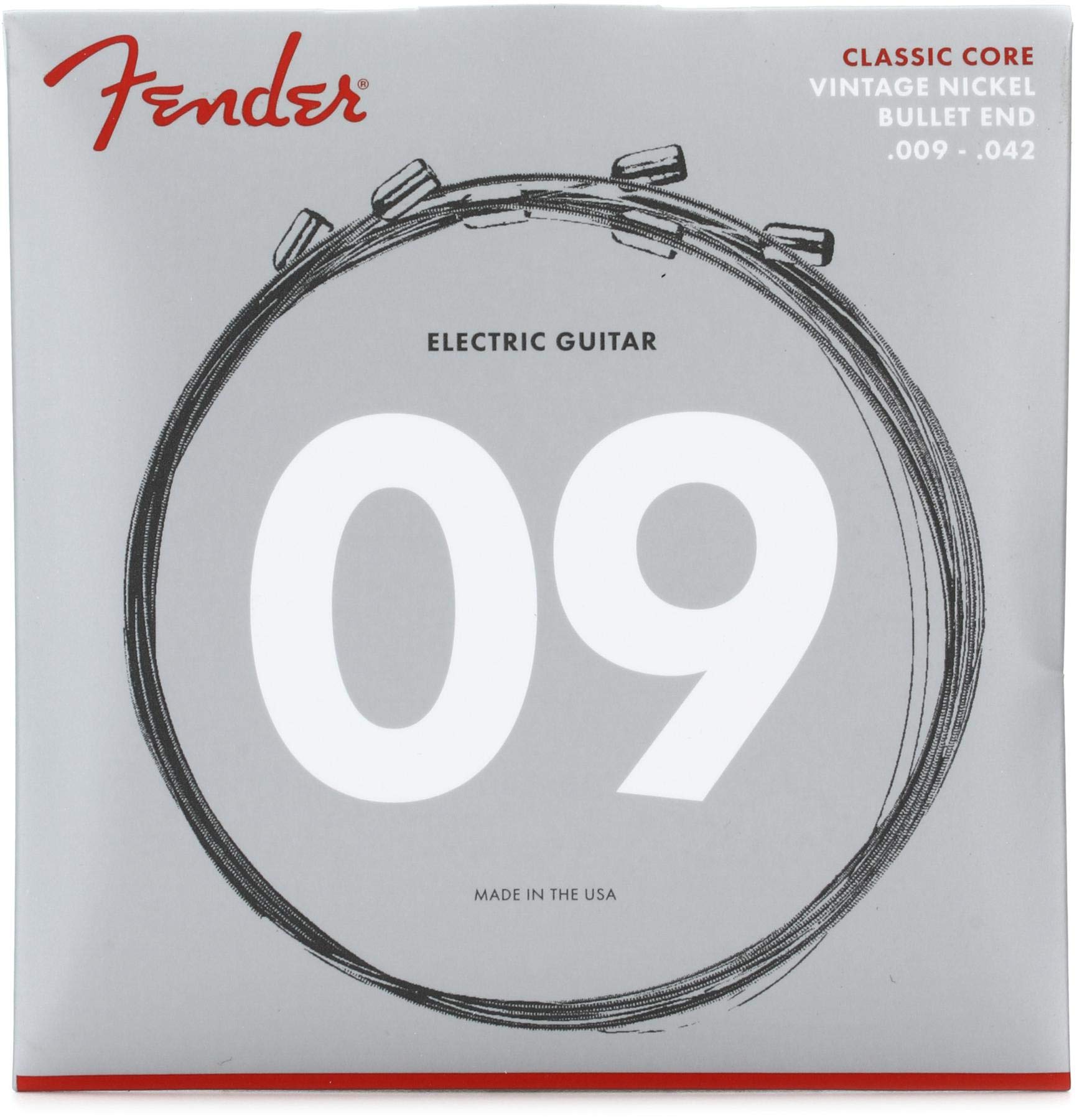 Fender Classic Core Electric Guitar Strings, Vintage Nickel, Bullet End, 3155L .009-.042