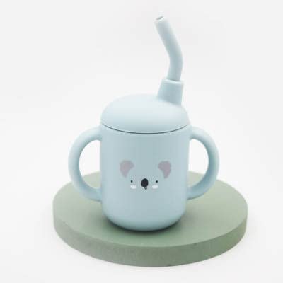 KIDSco. Silicone Baby Cup with Straw - Sippy Cup for 1 Year Old - Unbreakable Toddler Cups Spill proof - 100% Silicone Training Cup for Infants+toddlers - Sippy Cup with Handles (Bear)