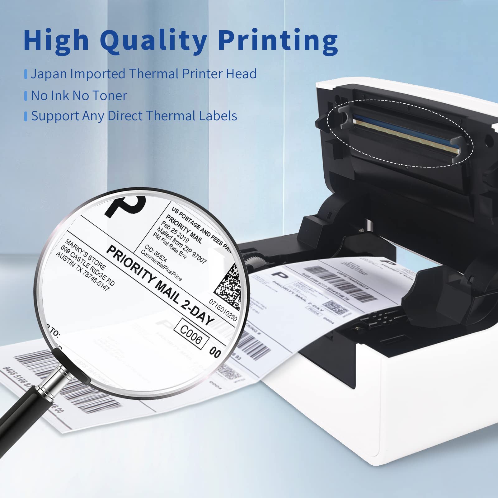 HPRT Thermal Label Printer, USPS Shipping Label Printer for Shipping Packages, Desktop Inkless Printer, Support Amazon, Shopify, UPS Mailing, Barcode, Sticker, Mailing Business
