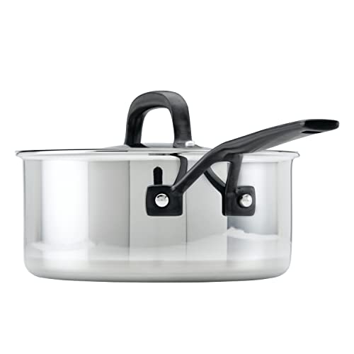KitchenAid 5-Ply Clad Polished Stainless Steel Saucepan with Lid, 3 Quart