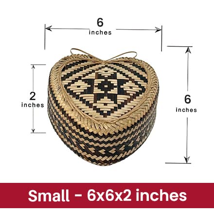 Thai kra-tip sticky rice heart shape (extra small) bamboo basket handmade steamers cookware - 5 inch for home decoration, restaurant or collectible item