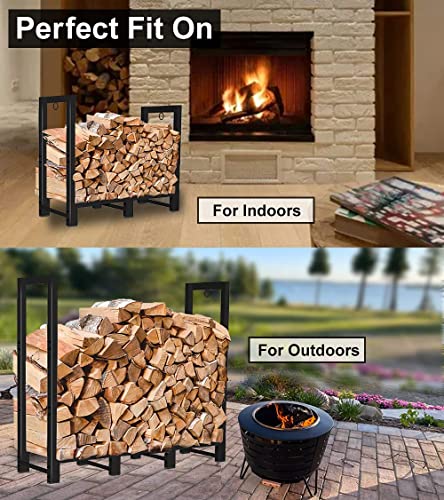 Koutemie 4Ft Outdoor Firewood Rack Holder for Fireplace Wood Storage, Adjustable Fire Log Stacker Stand, Black