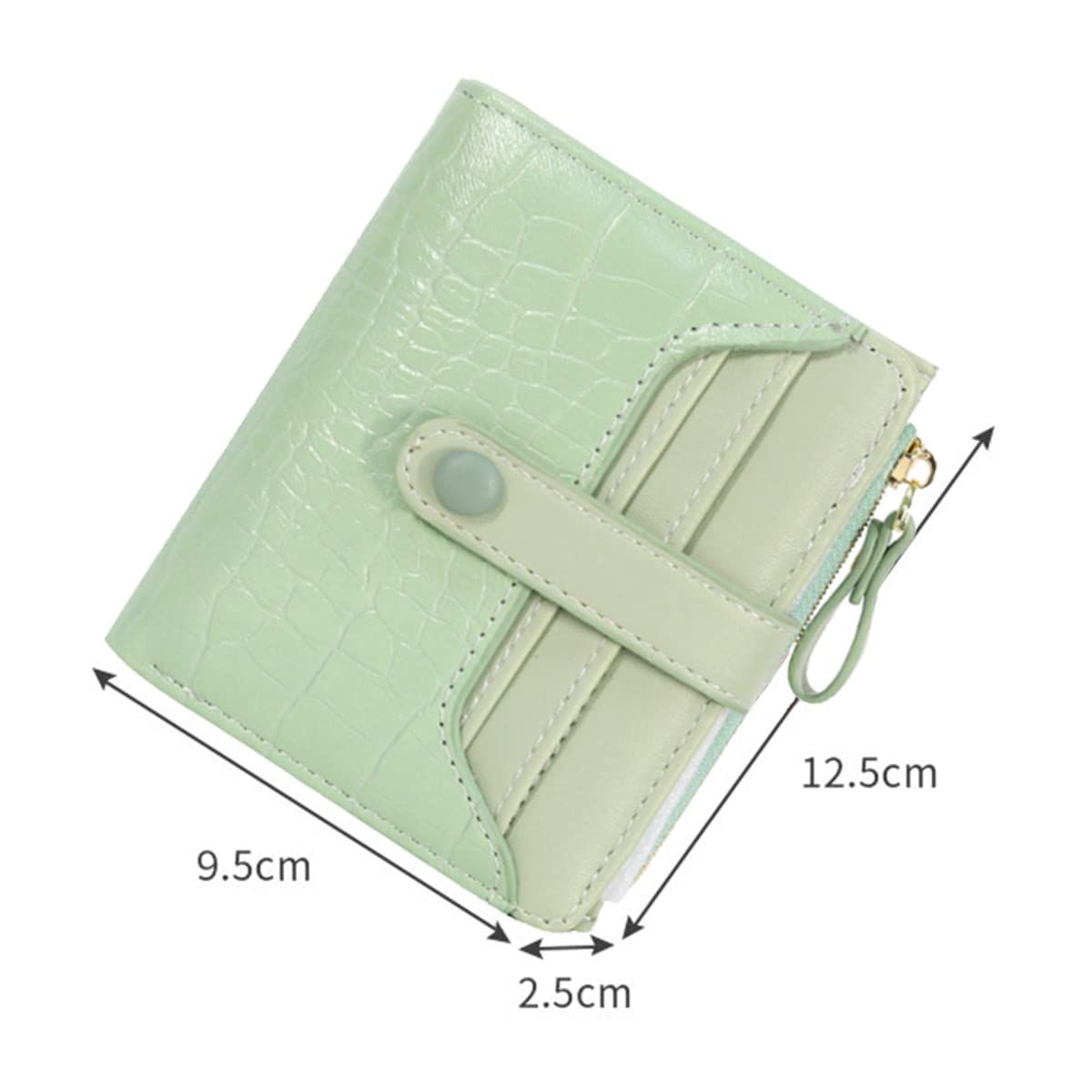 LUNJIAXU Women's Leather Buckle Compact Bifold Zipper Pocket Wallet Rfid Blocking Card Case Purse with id Window Matcha green