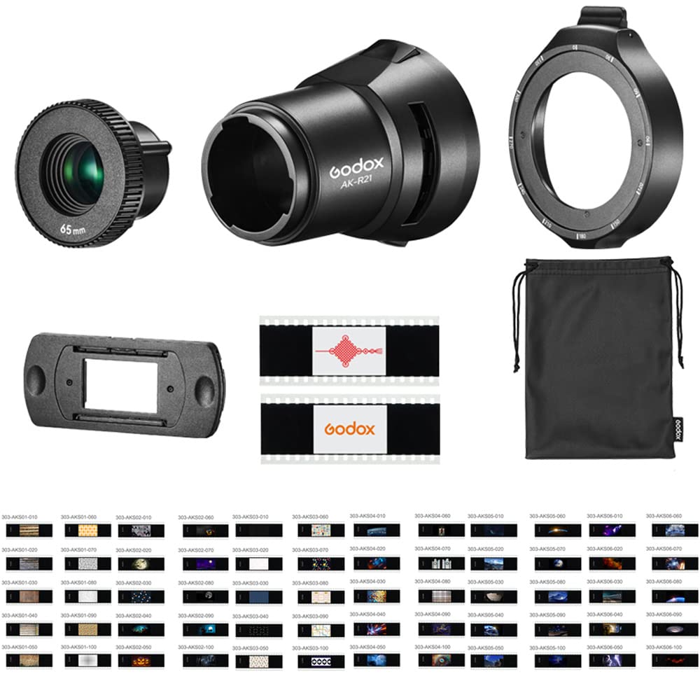 Godox AK-R21 Flash Projector, Flash Split Focalize Conical Snoot Optical Condenser with AK-S Slide Set (60pcs) for Fresnel Head for Godox AD100, AD100Pro, V1 Flash, Godox H200R Ring Flash Head