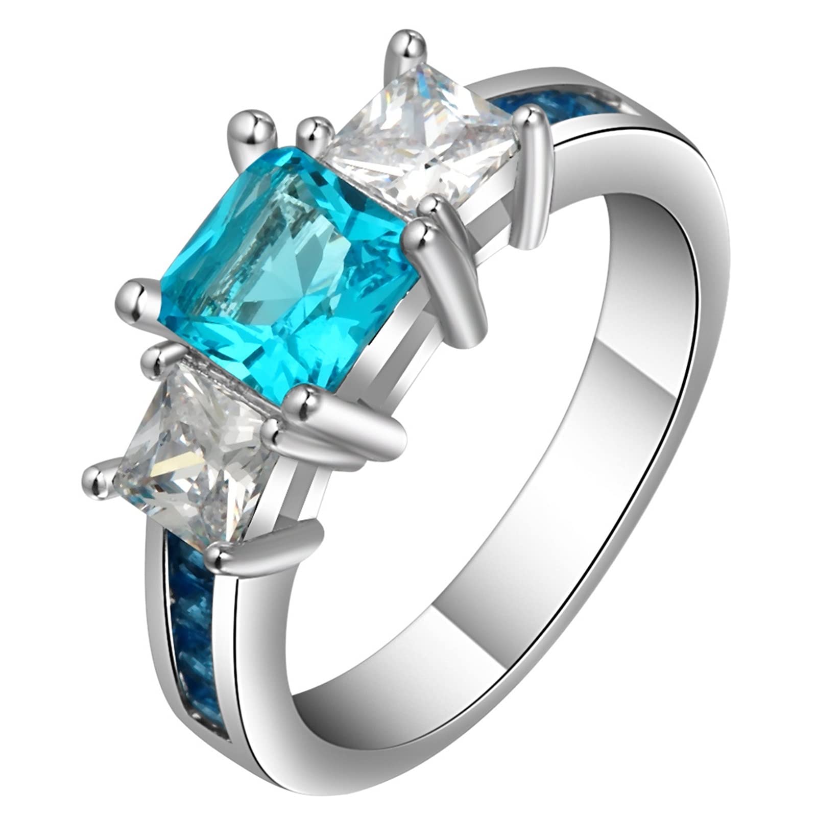 Hoisy Womens Promise Rings, Bridal Rings for Women 4 Prong Silver Square Size 8 Stackable Ring Bands for Women