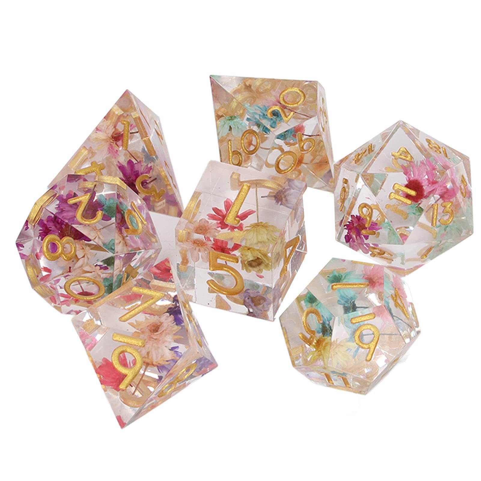 Luqeeg 7 Pcs Role Playing Game Dices, Semitransparent Resin Dice Set, Exquisite Polyhedral Dice for Holiday Party Bar, Portable Balance Rolling Dice for Board Game, Table Games