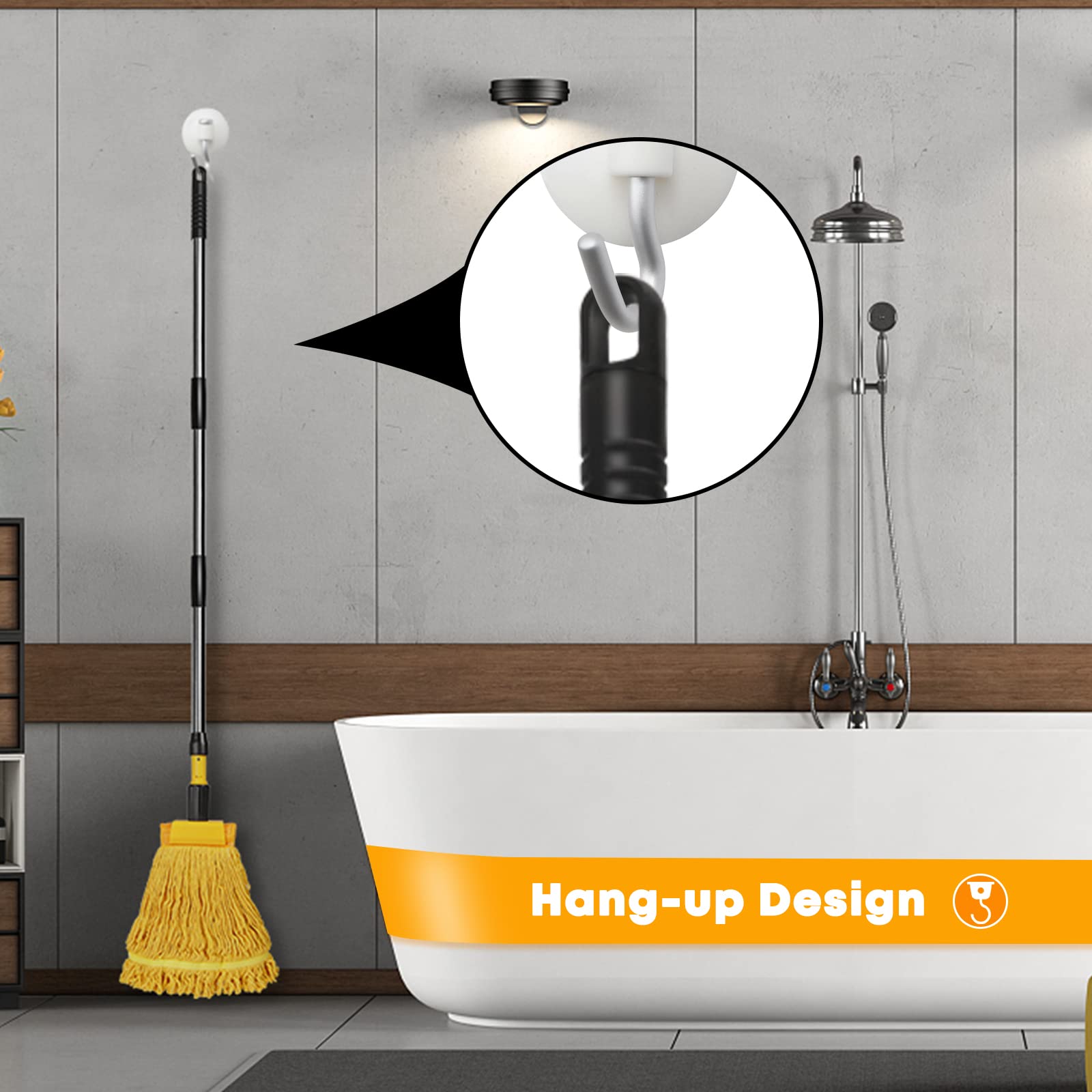 Kphico Broom and Dustpan Set with Upgrade 53" Long Handle&Floor Squeegee and Looped-End String Wet Mop with 2 String Mop Heads,for Laminate,Hardwood,Ceramic,Marble Floor Cleaning