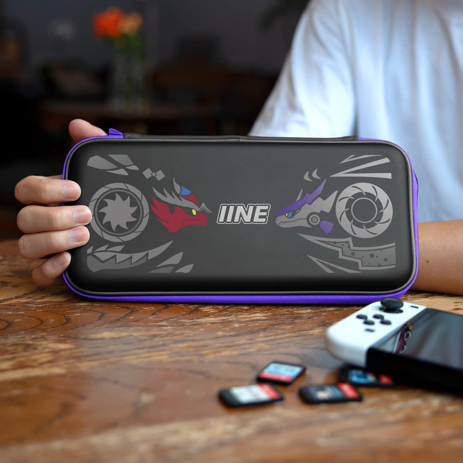 IINE Carrying Case for Nintendo Switch OLED,Can Storage 6 Game Cartridges Protective Hard Shell Traveling Case Travel for Switch,Black (Black)