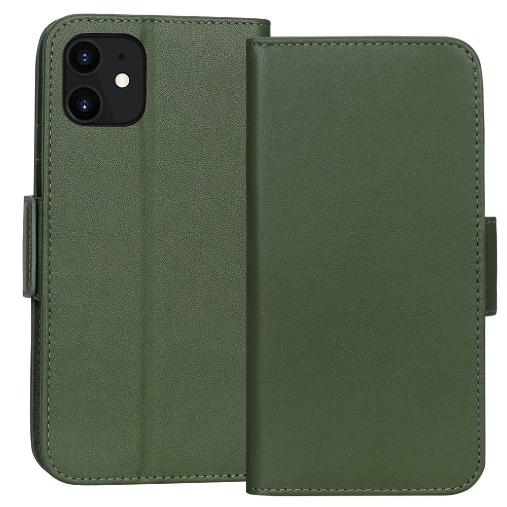 FYY Case for iPhone 11 6.1”, Luxury [Cowhide Genuine Leather][RFID Blocking] Wallet Case, Handmade Flip Folio Case Cover with [Kickstand Function] and[Card Slots] for Apple iPhone 11 6.1” Black