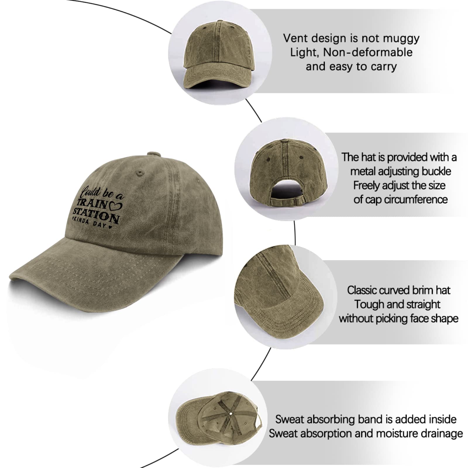 Hat Could be a Train Station Kinda Day Baseball Cap for Women Vintage Denim Dad Hats Adjustable