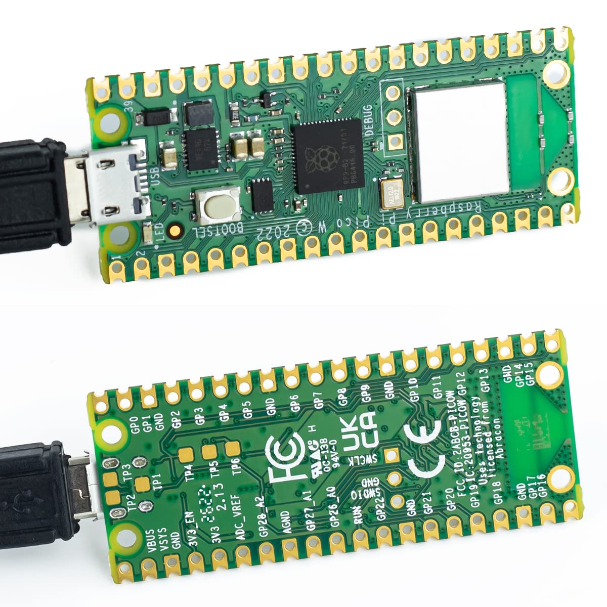 Hosyond 2PCS Raspberry Pi Pico W Wireless WiFi RP2040 Dual-core Microcontroller Development Board with USB Cables/Pin Headers