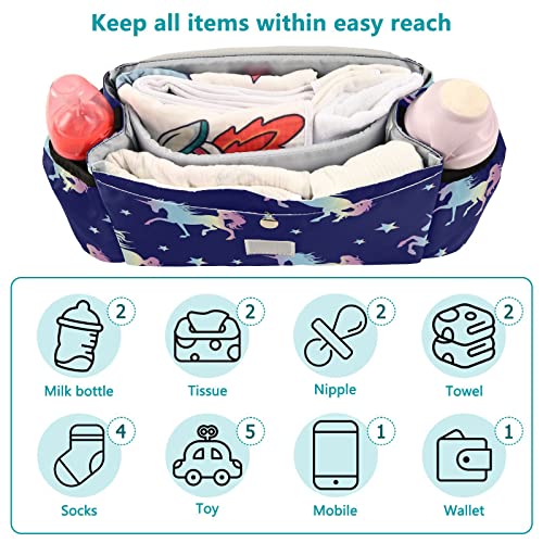 Kigai Magic Unicorn Baby Stroller Organizer with Cup Holders, Secure Hooks Accessories Adjustable Strap Stroller Bag for Bottle, Diaper, Phone, Toys, Baby Items