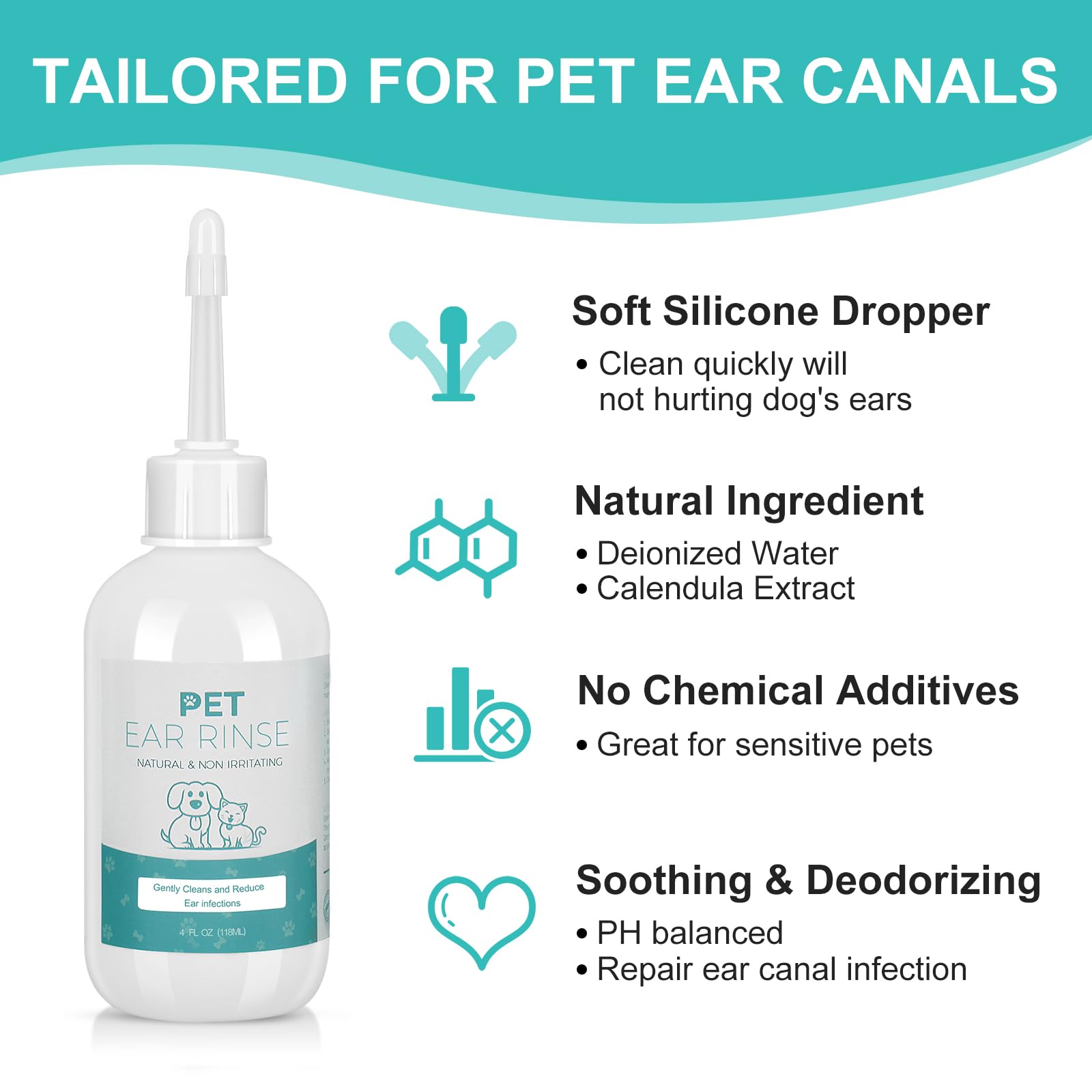 Project wine Advanced Dog Ear Cleaner, Gentle Pet Honesty Flush Ear Rinse, Dog Ear Cleaning Solution Tool-Cat Ear Wash- with 20 Cotton Swabs & 20 Finger Wipes, 4 oz