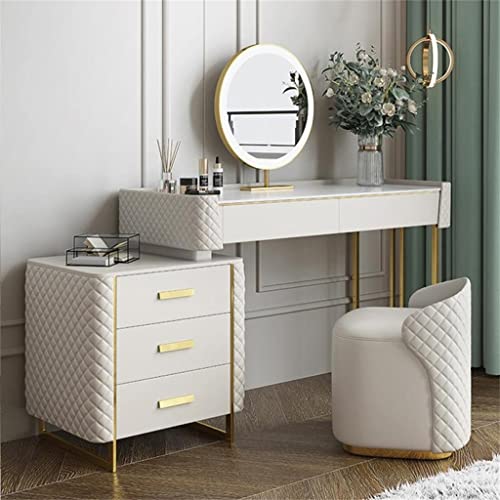SDGH Dressing Table Set with LED Lighting Side Cabinet and 5 Drawers sintered Stone Dressing Table with Stool