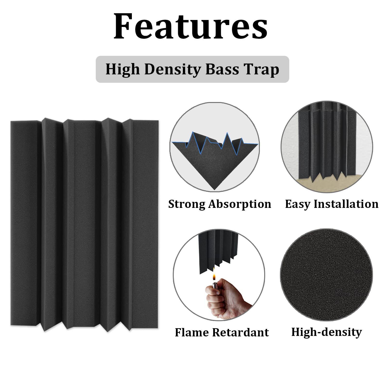 Krightlink Acoustic Foam Bass Trap Studio Foam 4 Pack 12" X 7" X 7" Sound Absorbing Foam, Corner Block Finish High Density Sound Panels Insulation for Studios Home