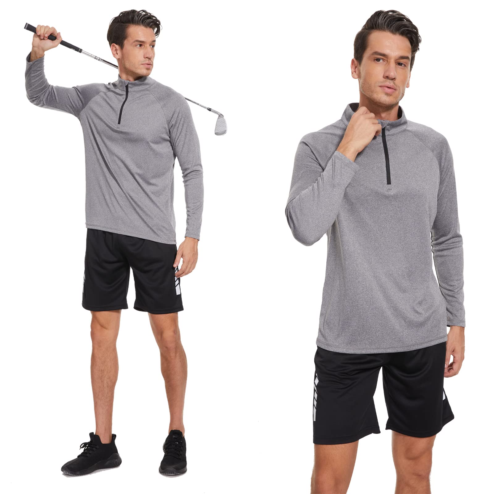 HDLMDFNN Men’s Outactive Shirt Long Sleeve Quick-Dry Breathable UPF 50+ Sun Protection Tees Dark Grey