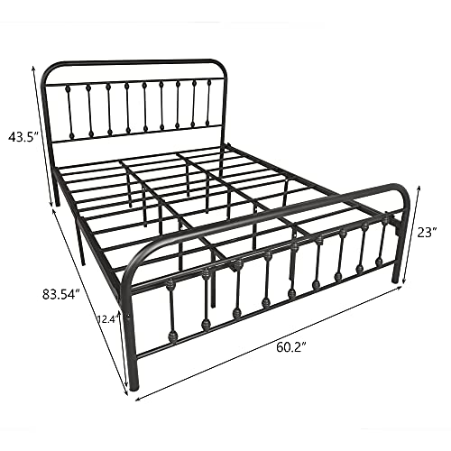 FANYHOME Queen Size Classic Metal Platform Bed Frame Mattress Foundation with Victorian Style Iron-Art Headboard/Footboard/Under Bed Storage/No Box Spring Needed/Black