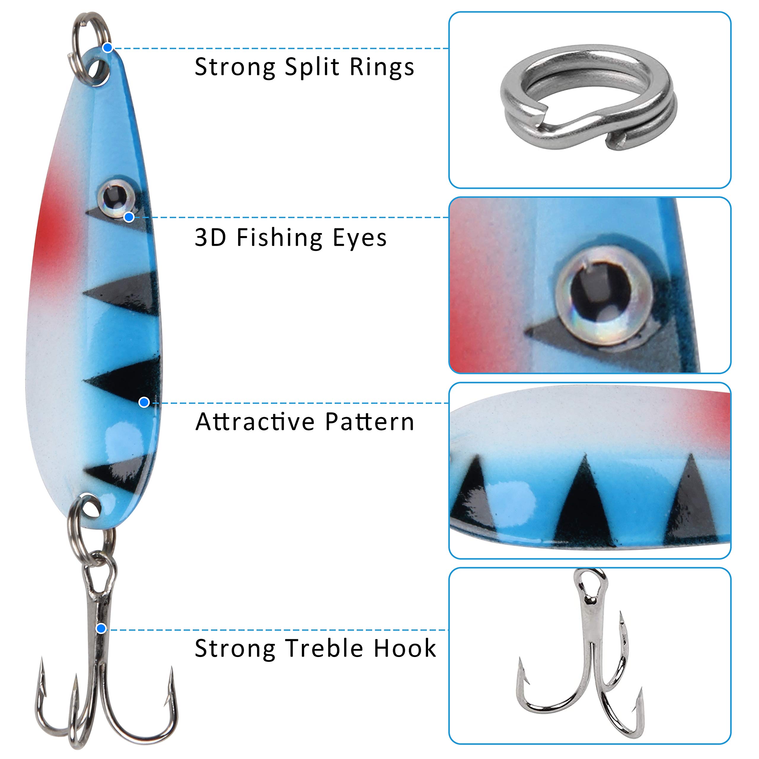 Fishing Spoons Lures Kit,30pcs Hard Metal Fishing Spinner Baits Trout Lures Casting Trolling Trout Spoons Fishing Lures with Treble Hooks for Bass Salmon Pike Walleye