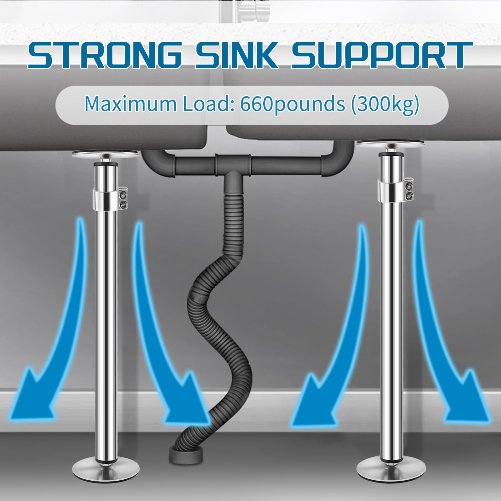 Snowtaros Undermount Sink Brackets, Stainless Steel Undermount Sink Support, 17.7β-31.1" Adjustable Support Pole, Undermount Sink Repair Kit for Kitchen, Bathroom (2 Pack)