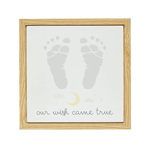Kate & Milo Baby's Print Framed Canvas, Baby Handprint or Footprint Art, DIY Baby Keepsake Frame, Modern Neutral Nursery Décor, Our Wish Came True
