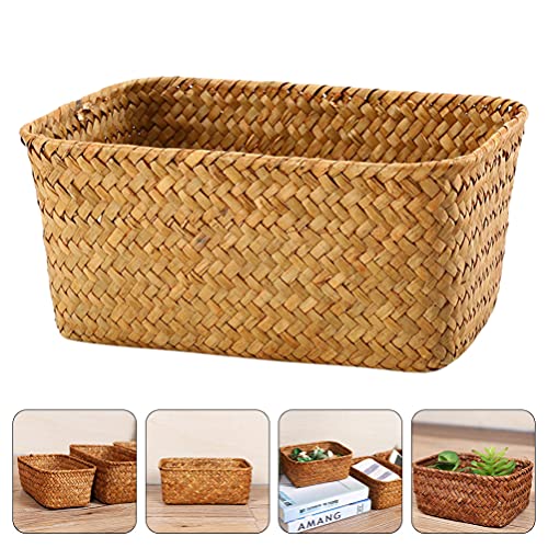 PATKAW Closet Organizers Seagrass Storage Baskets Water Hyacinth Storage Baskets Straw Seaweed Basket Handwoven Rattan Storage Basket Clothes Items Rectangular L Rattan Basket