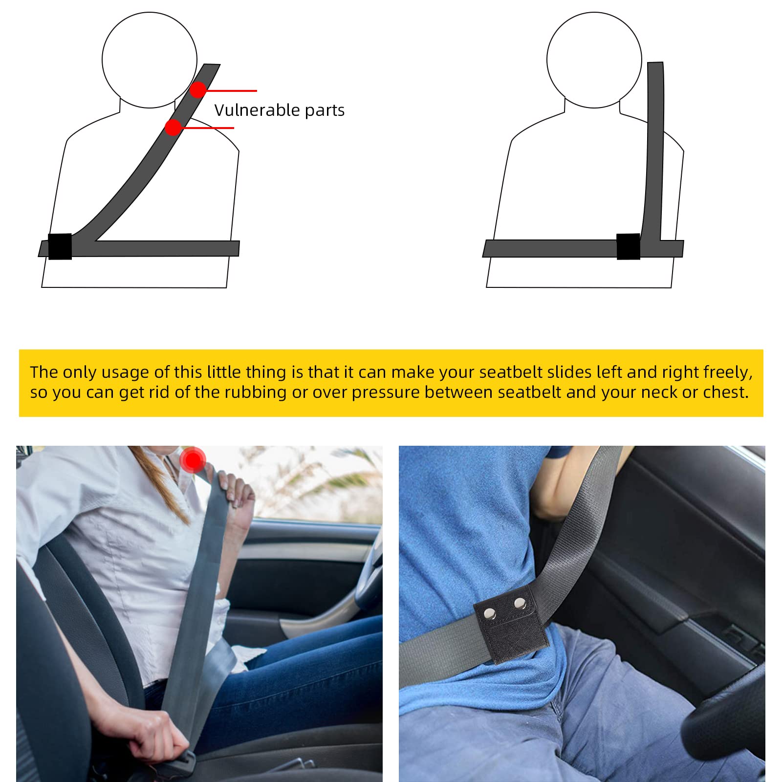 FAOTUR Seatbelt Adjuster, Upgrad Comfort Seat Belt Covers, Universal Auto Shoulder Neck Protector Strap Positioner Locking Clip - (4 Pack Black)