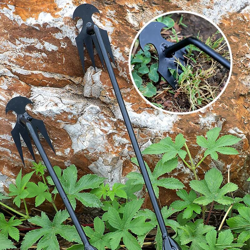 Kruggo Weed Puller Tool Garden Weed Pulling Tool, 2024 New Weeding Artifact Uprooting Weeding Tool, 4 Teeth Manganese Steel Forged Hand Weeder for Vegetable Gardening Backyard Farm