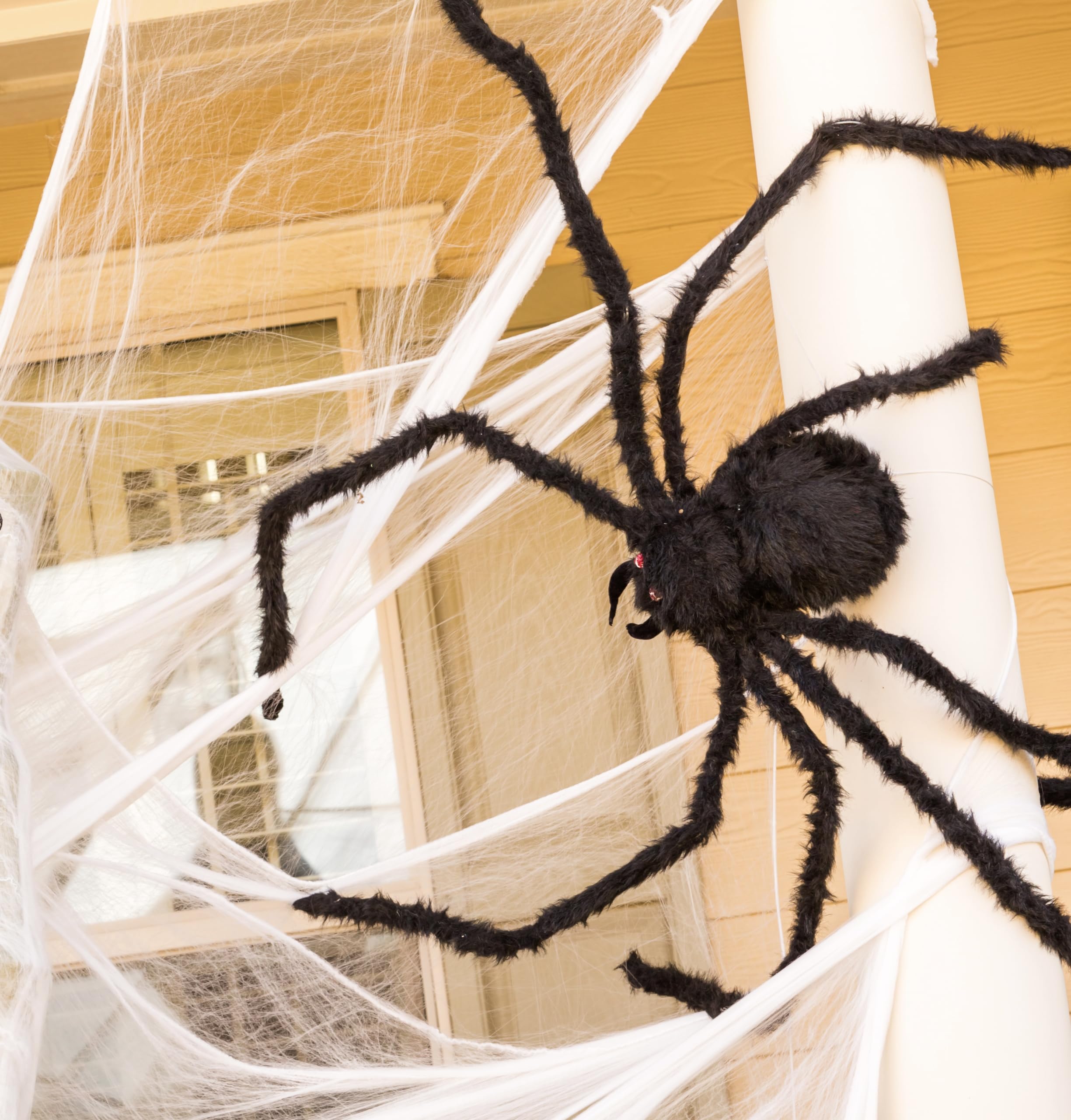 GIFTEXPRESS 52 Inch Black Spider with Eye Light-up Halloween Fluff Spider for Halloween Decoration, Horror Scene Decoration Holiday Décor Theme Party