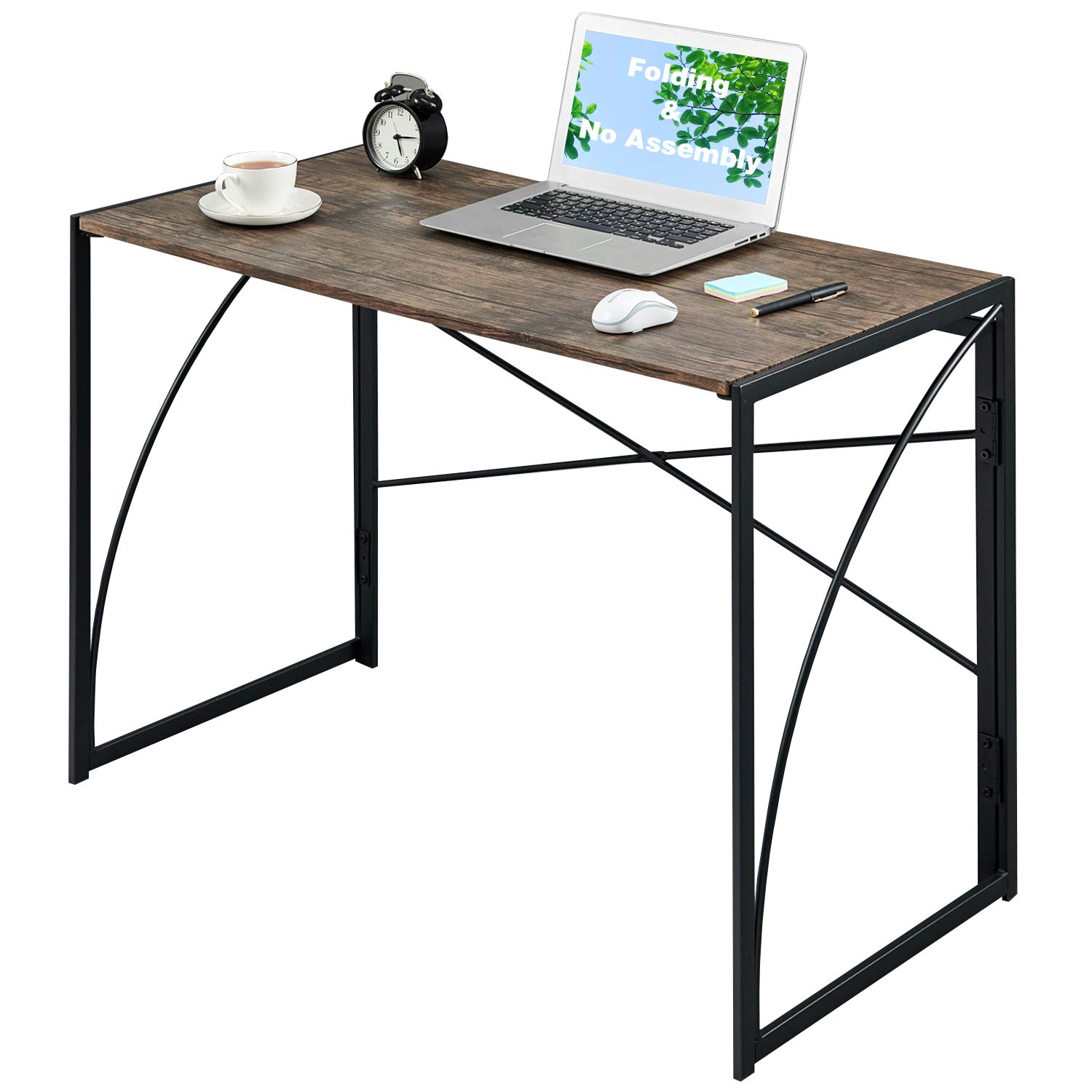 Folding Desk Computer Gaming Desk 40” No Assembly Laptop Desk Small Kids Writing Desk for Home Office Portable Wood Student Study PC Table Modern Space Saving School Work Desk for Bedroom, Brown