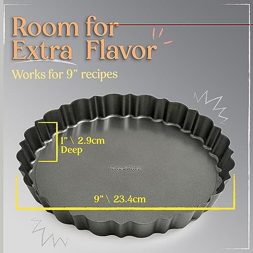 Patz&Patz Fluted Tart Pan with Removable Bottom β 9 In. Nonstick Pie Pan with Crust-Shaper Ring β Carbon Steel Pan for Pies, Tarts, and Quiche Baking Dish β 9 Inch Tart Pans for Baking