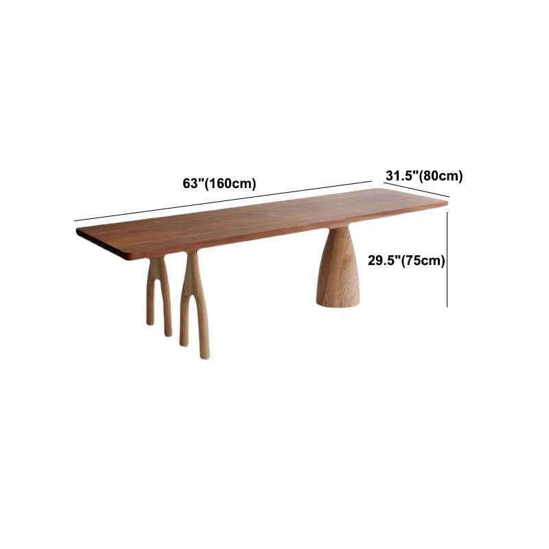 SUSUO 63" L x 27.6" W Rectangle Modern Dining Table Solid Wood Leisure Coffee Table with Double Pedestal Base, Walnut Dining Table Wood Furniture for Home and Kitchen