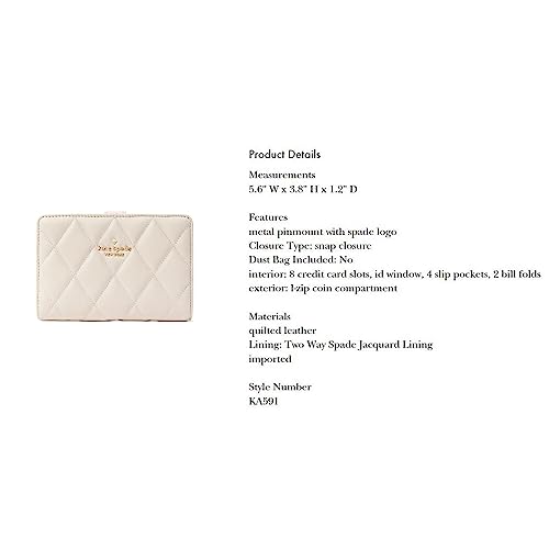 Kate Spade Carey Smooth Quilted Leather Medium Compact Bifold Wallet (Parchment)