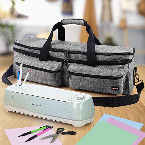 Suteck Double-Layer Carrying Bag for Cricut Explore Air (Air2), Tote Bag Compatible with Cricut Maker, Silhouette Cameo 3, Gray