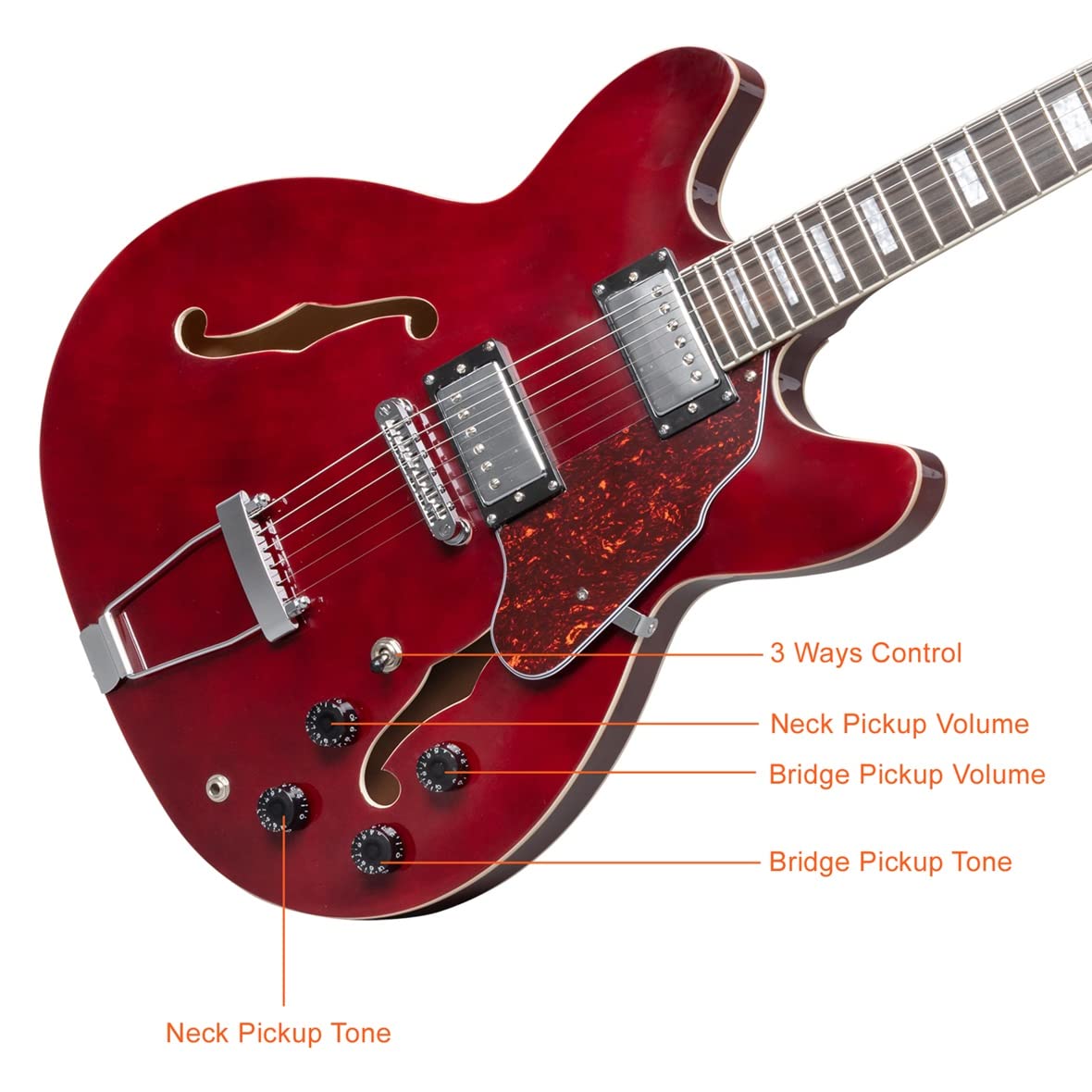 Ktaxon 6 String Electric Guitar, Semi-Hollow Body Full-Size Standard Jazz Electric Guitars Kit with Shoulder Strap, Bag, Cable, Plectrum for Beginner Professional (Wine Red)