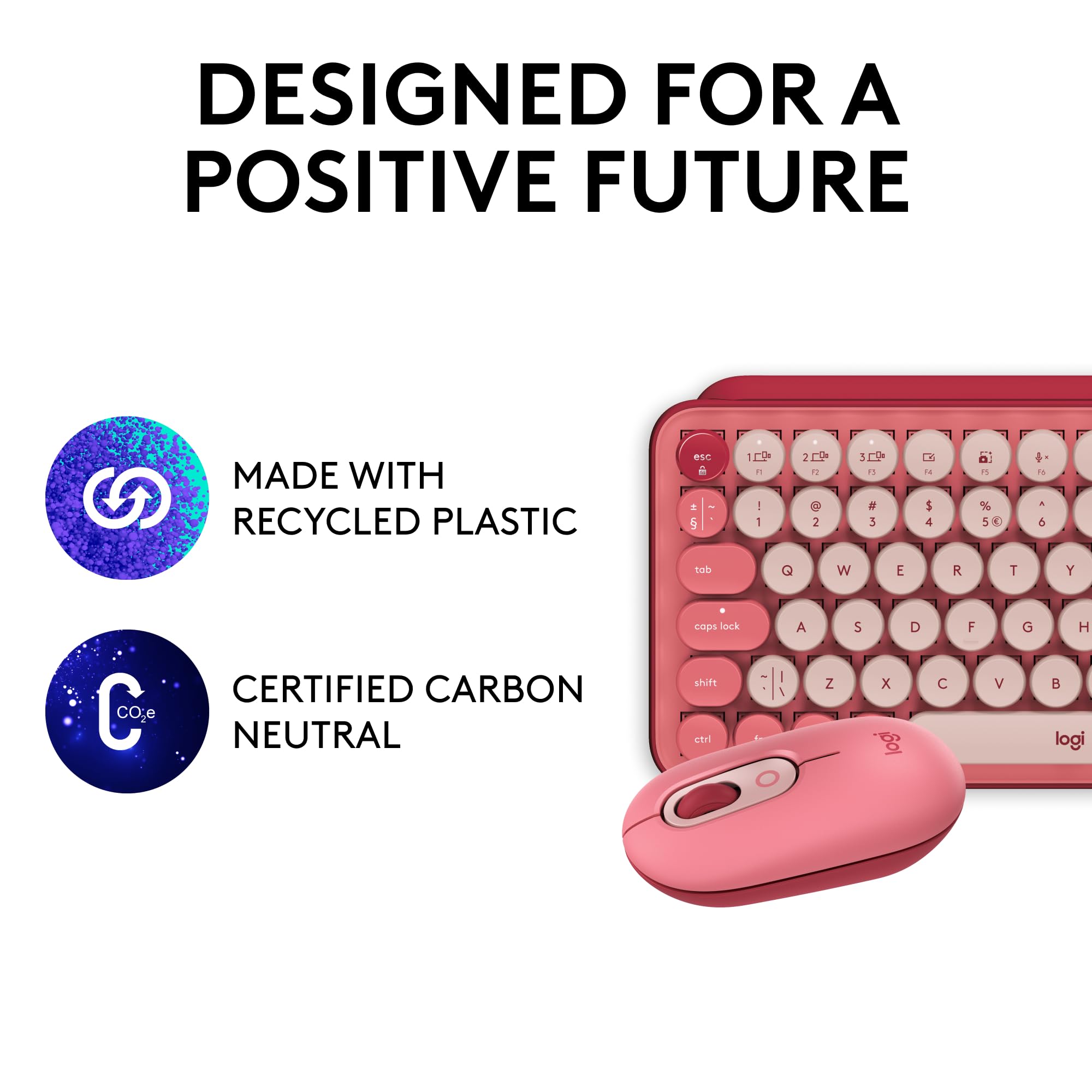 Logitech POP Wireless Mouse and POP Keys Mechanical Keyboard Combo - Customisable Emojis, SilentTouch, Precision/Speed Scroll, Bluetooth, Multi-Device, OS Compatible - Heartbreaker Rose